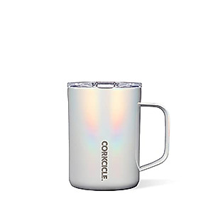 Corkcicle 16 Ounce Coffee Mug Triple Insulated Stainless Steel Cup with Clear Lid and Silicone Bottom for Hot Drinks, Prismatic
