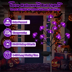 2 Packs 40LEDs Solar Halloween Bat Stake Lights, 2 Modes Purple Halloween Bat Lights for Outdoor Halloween Decorations, Waterproof Solar Halloween Lights Stakes for Garden Yard Pathway Walkway