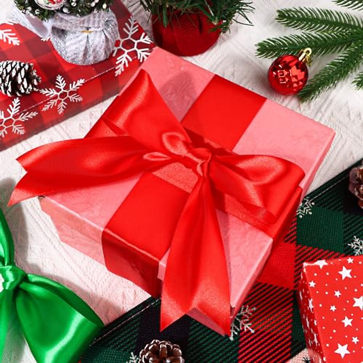 2 Rolls Christmas Ribbon 1 Inch X 50 Yards Red and Green Satin Ribbon Double Faced Polyester Holiday Ribbons for Gift Wrapping Wedding Decor