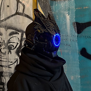 JAUPTO Techwear Mask Punk Mask Helmet,LED Light Cool Samurai Mask,Halloween Cosplay Anime mask (blue)