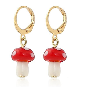 Evil Eyes Mushroom Dangle Hoop Earrings Handmade Cute Resin Clay Yin Yang Evil Eye Pearl Pendant Small Huggie Drop Earrings Set for Women Y2k Jewelry-mushroom