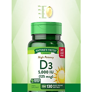 Nature's Truth Vitamin D3 5000 IU Softgels 130 Count | High Potency Vitamin D | Non-GMO, Gluten Free