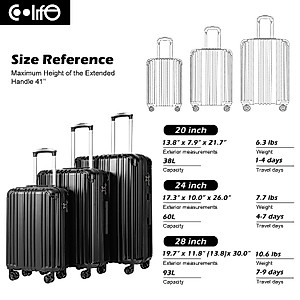 COOLIFE Luggage Expandable Suitcase PC+ABS 3 Piece Set with TSA Lock Spinner Carry on 20in24in28in (Wine red, 3 piece set)