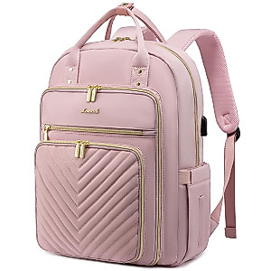 LOVEVOOK Laptop Backpack Women Teacher Backpack,15.6 Inch Laptop Bag with USB Port,Waterproof Daypack for Work Travel Pink