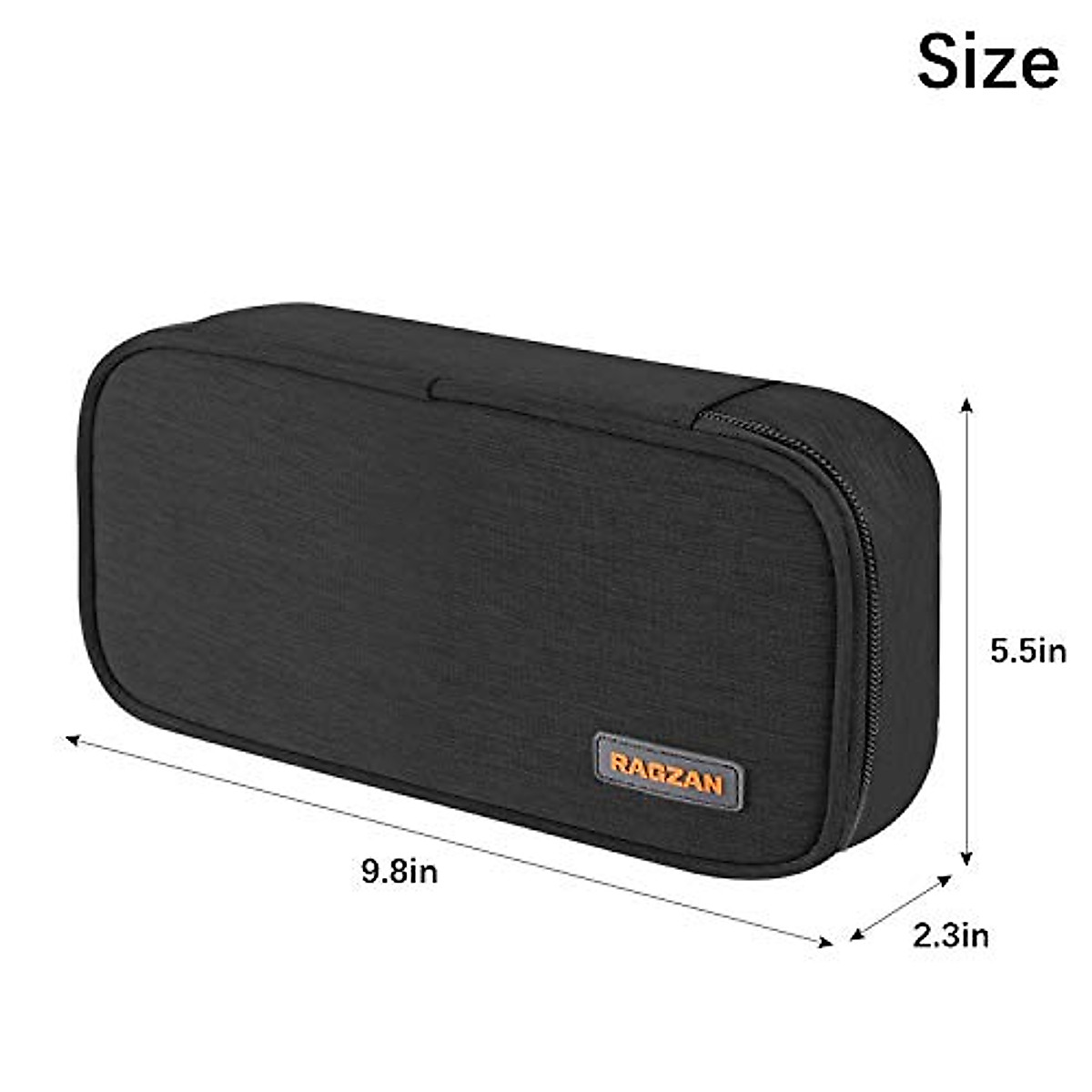 RAGZAN Big Capacity Pencil Case, Oxford Cloth Pencil Bag Storage Pouch Pen Pencil Marker Stationery Bag Holder for Middle High School College and Office, Idea Gift for Back to School Season - Black