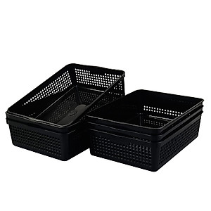 Hommp 6-Pack Plastic Paper Storage Baskets Trays, Black A4 Storage Basket