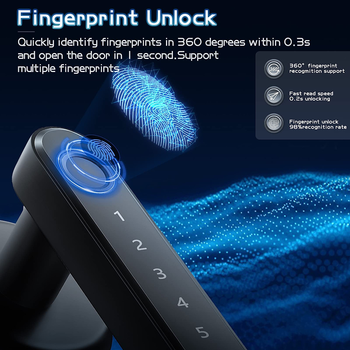 Fingerprint Smart Door Lock with App Code Backup Key Fingerprint Smart Door Knob Keyless Entry Door Lock with Handle for Home Hotel Office Apartment Bedroom Silver