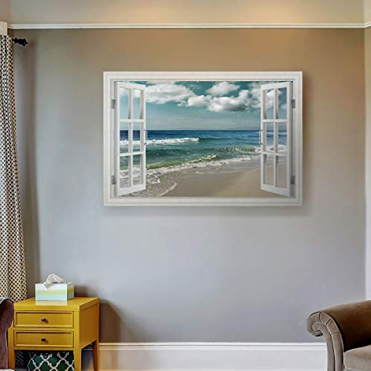 Renditions Gallery Canvas Nature Wall Art Home Paintings & Prints Artwork Cloudy Ocean Beach Sky Glam Romantic Window View Modern Decorations for Dining Room Office Kitchen - 18"x27" LT21