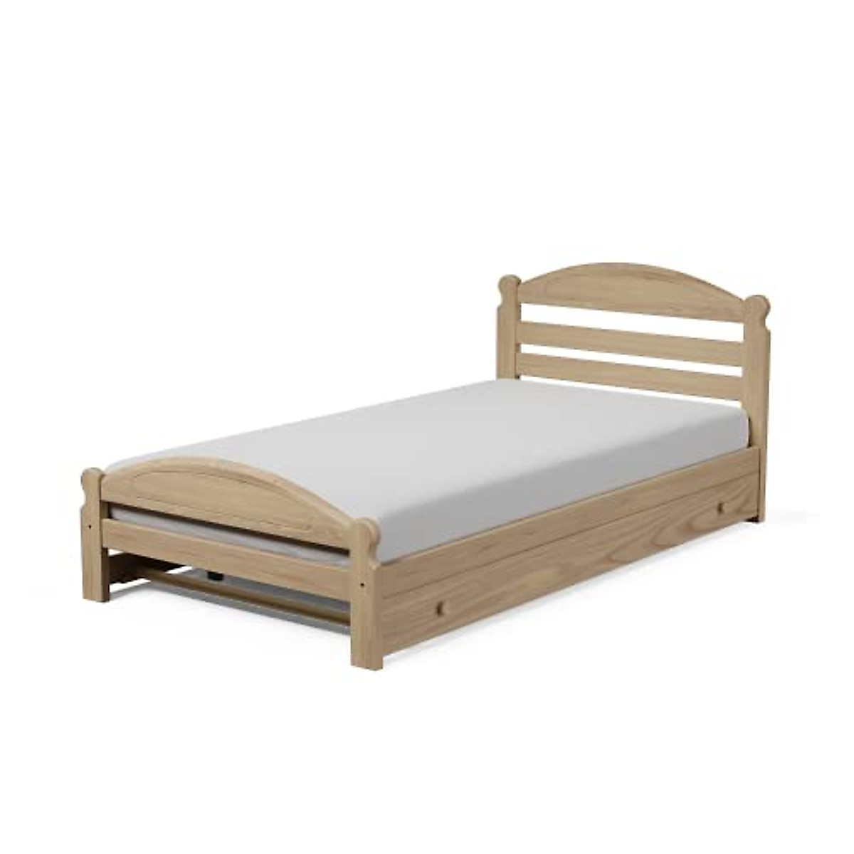 Arizona Twin Bed with Trundle Solid Pine Wooden Trundle Bed Hardwood Slats Support Unfinished Suitable for Boys Girls Kids Bedroom Single Wooden Bed Frame