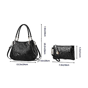 SMALL BLUE Women Synthetic PU Leather Tote Hobo Shoulder Hit the color Crossbody Bag Large capacity Clutches Satchels-Black