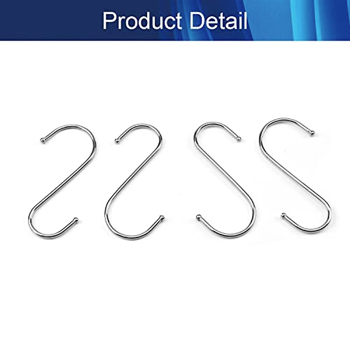 Juvielich 25 Pcs 5" Wall Mounted S Shaped Hook Hangers for Towel Bag Key Kitchen Utensils, Thickness 4mm/0.16" Silver Colored