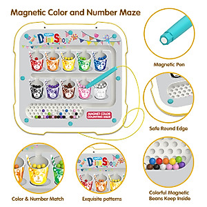 KWYZ 2 in 1 Magnetic Color and Number Maze & Drawing Board, Toddler Toys 2-3 3-5 Montessori Learning Toys for Toddlers 2-4 Years, 2 Uses Color Matching Counting Toddler Activities