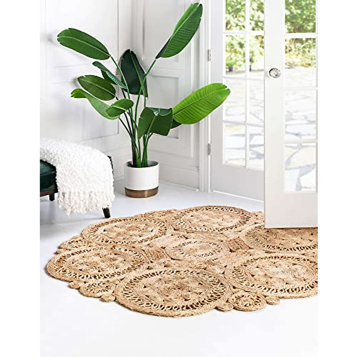Unique Loom Braided Jute Collection Area Rug (Round 2' 0" x 2' 0", Natural)