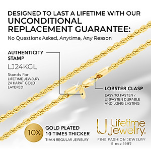 LIFETIME JEWELRY 5mm White Gold Chain for Men & Women 24k Real Gold Plated Diamond Cut Gold Rope Chain for Men & Gold Chain Necklace Women 16 to 36 Inch (22 inches, Gold)