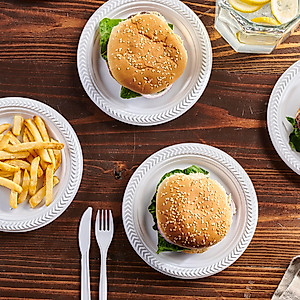 PLASTICPRO 200 PCS White Plastic Round Plastic 7 Inch Plates Premium Quality Light Weight Disposable Plastic Dishes Dinner Plates for Parties Weddings