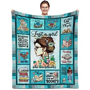 Just a Girl Who Loves Books Reading Blanket 60"X50", Gift for Book Lover, Book Gifts for Women, Reader Gifts, Reading Gifts for Book Lovers, Book Blanket, Book Worm Gifts for Women, Librarian Gifts