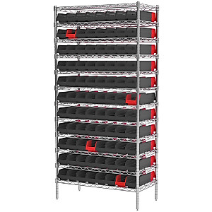 Akro-Mils 36448 Indicator Inventory Control Double Hopper Plastic Kanban Shelf Bin, 17-7/8-Inch x 4-1/4-Inch x 4-Inch, Black/Red, (12-Pack)