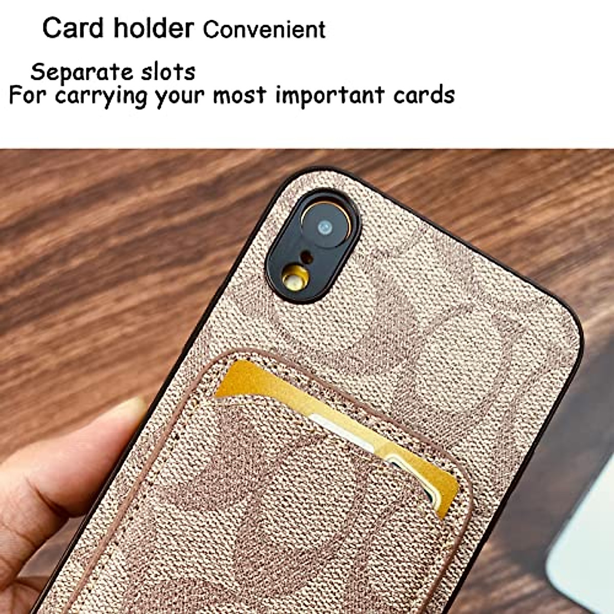 Atiptop Compatible for iPhone XR Luxury Leather Card Case Holds 1-2 Cards |Raised Bevel Around Screen & Camera | Khaki