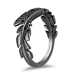 Jewelili Enchanted Disney Fine Jewelry Sterling Silver with Black Rhodium 1/10 Cttw Diamond Maleficent Ring