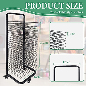 Hoqqf Art Drying Rack for Classroom and Art Studios, 25 Removable Shelves 11.8" D x 16.9" W x 30.7" H Portable Painting Drying Rack with Wheels Stackable Rack for Painting Wall Mount Art Rack