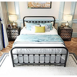 NEEBIRGELIA Black Metal Bed Frame Queen Size with Headboard and Footboard Single Platform Mattress Base,Metal Tube and Iron-Art Bed（Queen,Black）