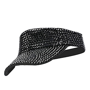 Gudessly Shiny Rhinestones Sport Sun Visor Adjustable Summer Cap Visor Caps for Women Men Black