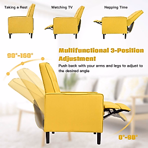 Giantex Push Back Recliner Chair, Modern Fabric Recliner w/Button-Tufted Back, Accent Arm Chair for Living Room, Bedroom, Home Office (Yellow)