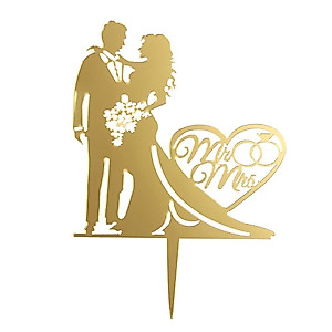 HomeSoGood 5Pcs Wedding Cake Topper Bride Groom Mr Mrs Wedding Decorations Acrylic Gold Cake Toppers Marriage Party Supplies Adult Favors(6.3inch,Gold)