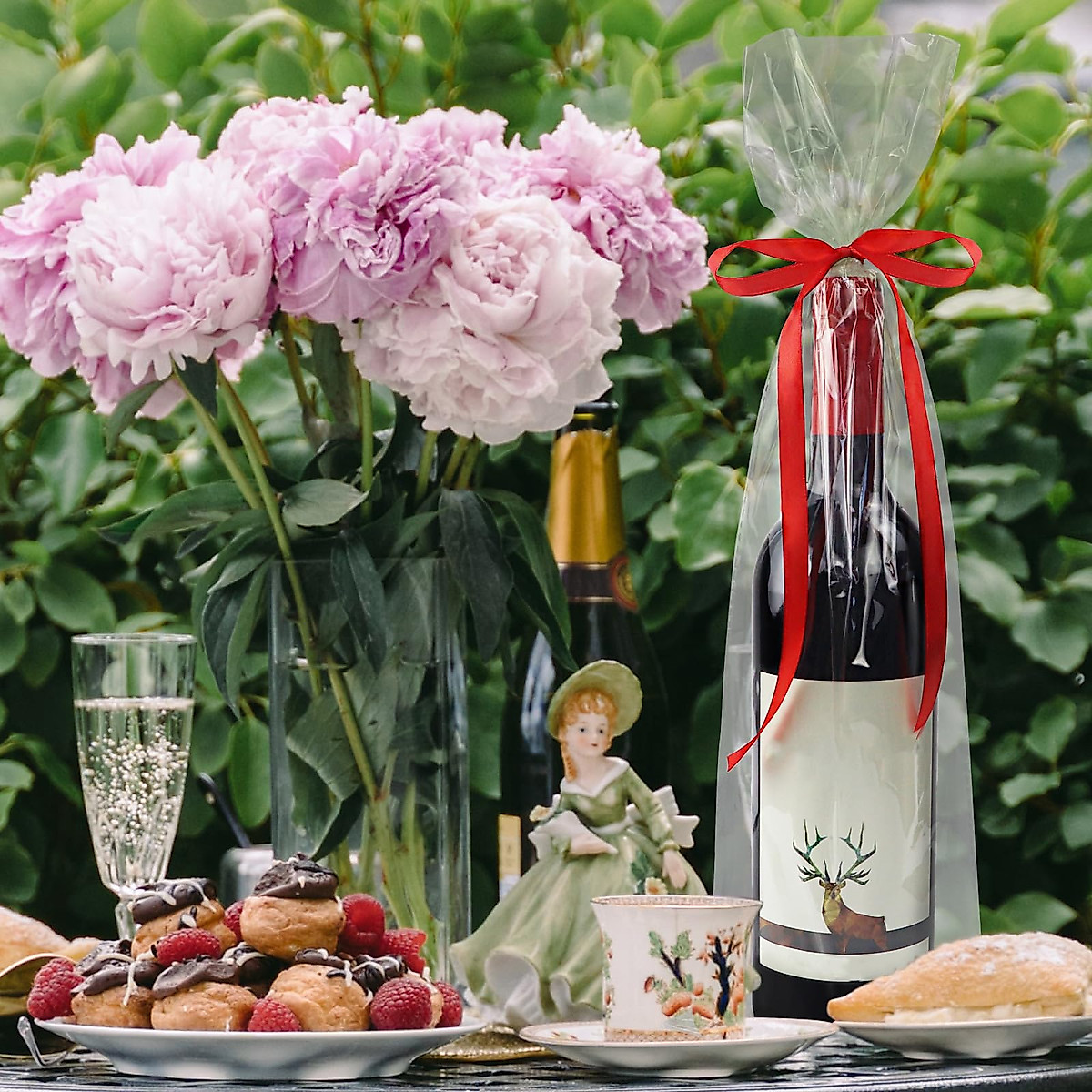 Morepack Cellophane Bags for Wine Bottles,6x18 Inches 50Pcs Clear Wine Gift Cello Bags With Twist Ties