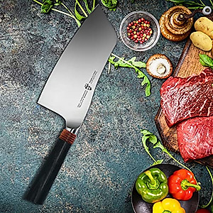 TUO Cleaver Knife - 7" Vegetable Cleaver Chopper Knife Chinese Kitchen Chef Knife Vegetable Chopper AUS-8 Stainless Steel Full Tang Pakkawood Handle, Ring Lite Series