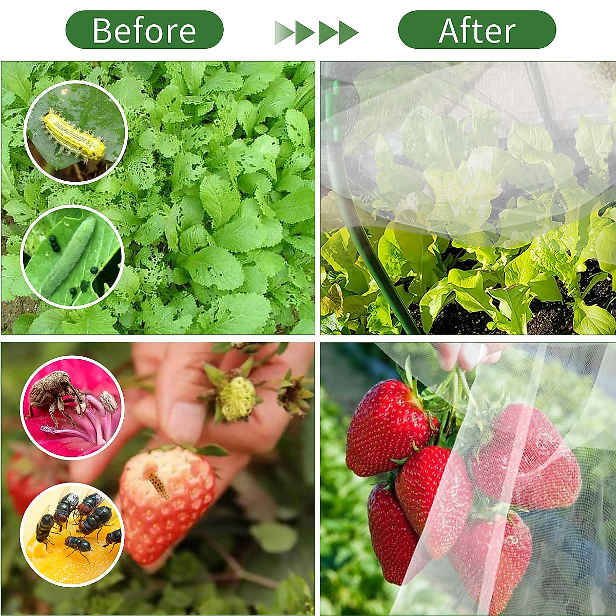 Garden Netting Kit, 6.5x10 ft Ultra Fine Mesh Netting with 6pcs Garden Hoops & 12 Clips, Protection Plant Covers for Raised Beds Vegetable Fruits Flowers Crop Greenhouse Row Cover