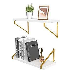 AMADA HOMEFURNISHING Floating Shelves Wall Mounted, White Wall Shelf for Bathroom, Living Room, Bedroom, Kitchen, Shelves for Wall Decor, Set of 2 - AMFS11