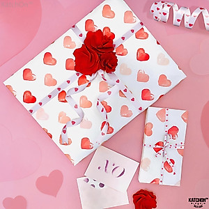 Love Red Ribbon for Valentines Day - 100 Yards, Red Heart Ribbon for Crafts, Red And White Ribbon With Hearts | Valentine Ribbons for Crafts | Romantic Decorations Special Night | Heart Curling Ribbon