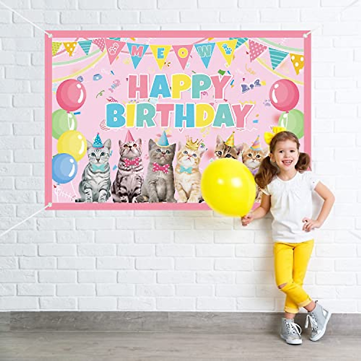Cat Party Decoration Supplies - Cat Happy Birthday Backdrop Kitten Photography Background Cat Party Photo Backdrop for Pets, Cat Lover, Kids Cat Theme Birthday Party