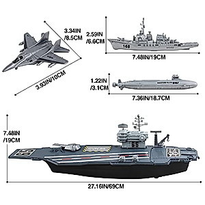 deAO Aircraft Carrier Toy Army Men with Scale Model Warplanes Warships Military Vehicles Battleship Planes Helicopter Trucks Tank Toys for Kids Boys Girls 28 Inches