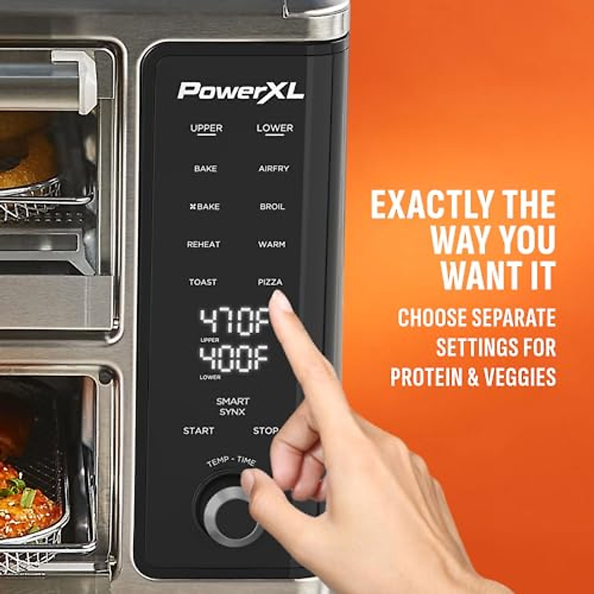 PowerXL SmartSynx Dual Door Oven, 8 Quick-Touch Cooking Presets including Air Fry, Toast, Bake, Broil, Reheat and More, Cook 2 Different Foods at the Same Time, Large Capacity & Adjustable Temperature