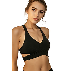 LUAN Sports Bras for Women Front Cross Strappy Sports Bra Padded Tank Top Cutout Yoga Tops (Black, Small)