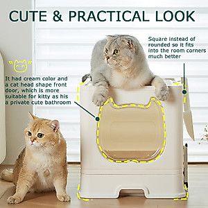 Pawsayes Cat Litter Box with Lid, Covered Top Entry Kitten Litter Pan for Small and Medium Cats, Anti-Splashing Kitty Potty with Slide-Out Litter Tray