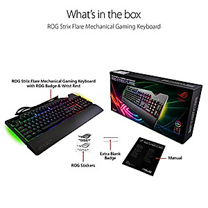 ASUS ROG Strix Flare (Cherry MX Red) Aura Sync RGB Mechanical Gaming Keyboard with Switches, Customizable Badge, USB Pass Through and Media Controls