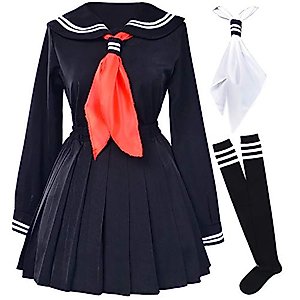 Classic Japanese School Girls Sailor Dress Shirts Uniform Anime Cosplay Costumes with Socks Set(Black)(M = Asia L)(SSF08BK)