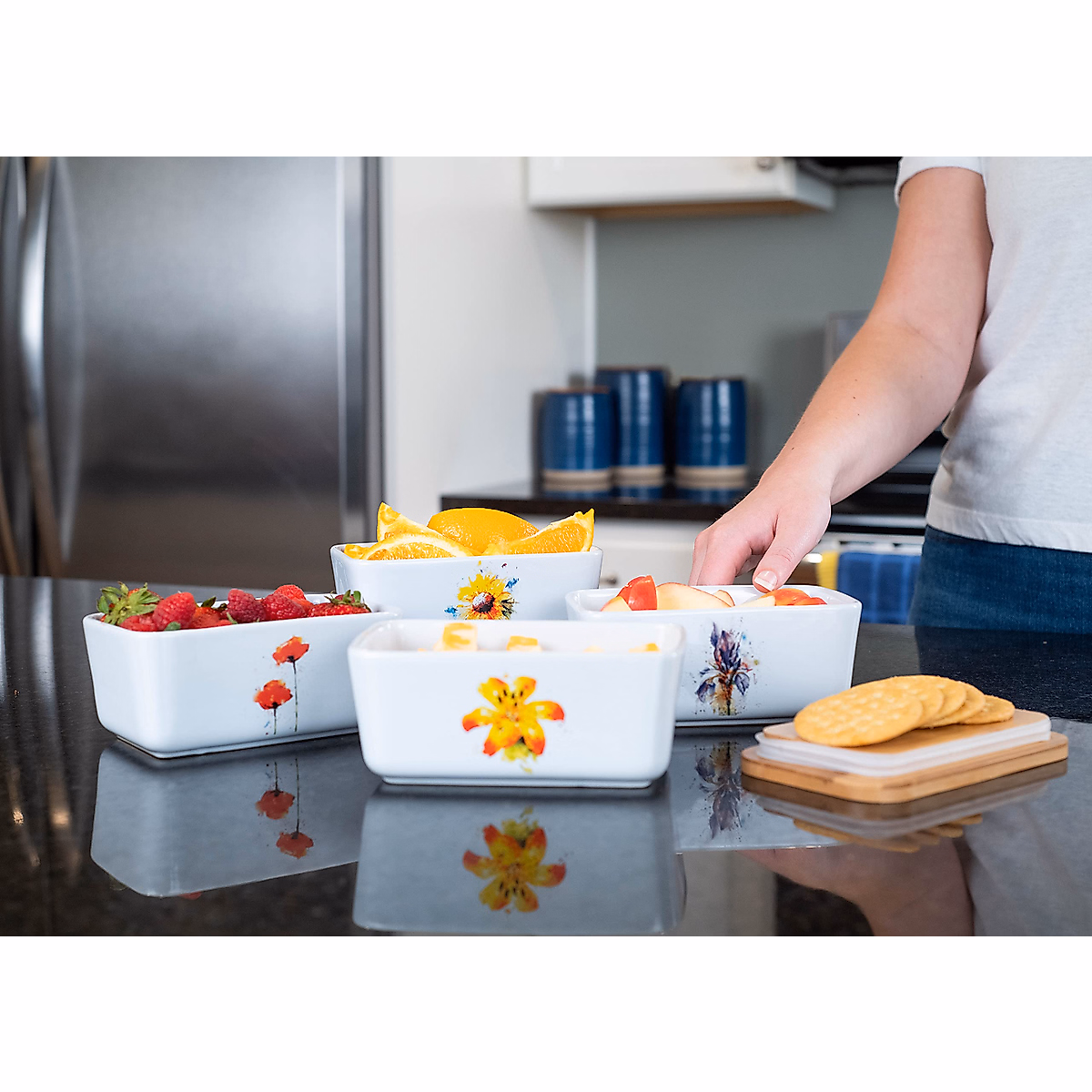 Nat & Jules Dean Crouser Ceramic Stoneware 1/2 Pound, 2 Sticks Butter Dish with Airtight Bamboo Lid & Knife, Kitchen Container Holder Refrigerator Storage Countertop Organization, Watercolor Sunflower