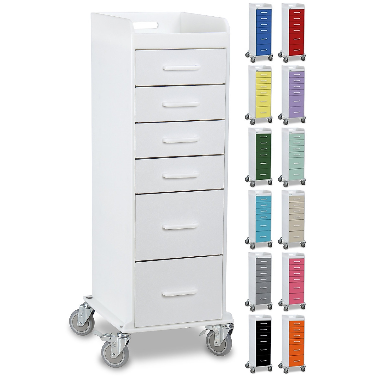 TrippNT 51097 Polyethylene Tall Locking Cart, 16" Width x 47" Height x 19" Depth, 6 Drawers, Silver Metallic