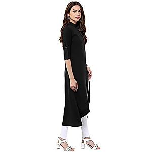 Janasya Women's Crepe Kurti Tunic Tops,Black,Large