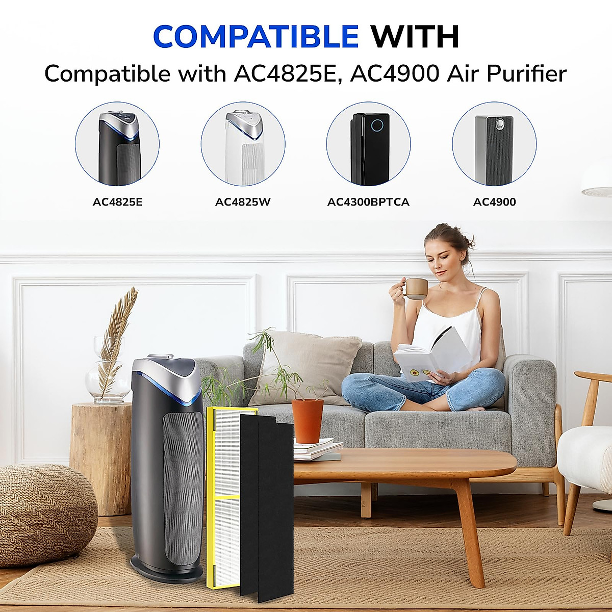Fil-fresh Upgrade FLT4825 Air Purifier Filter B Replacement, Compatible with AC4825E, AC4850PT, AC4900, AC4300 Air Purifier, 2 True HEPA Filters & 4 Activated Carbon Filters