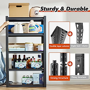 REIBII 3000LBS Garage Shelving Units and Storage Shelves Heavy Duty Garage Storage Shelves Adjustable 5 Tier Metal Shelves for Storage Rack Closet Kitchen Pantry Shelves, 60''H X 24.5''W X 16.5''D