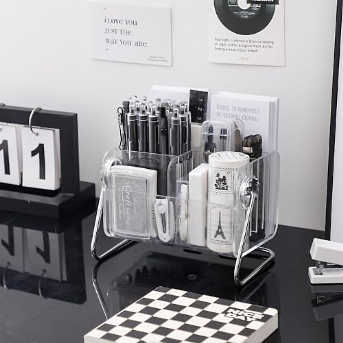 Yesesion Acrylic Remote Control Holder, Clear TV Remote Caddy for Bedside Table, Desk Storage Organizer with Removable Dividers for Marker Pen and Pencils, Home Office Supplies, Phone, Eyeglasses