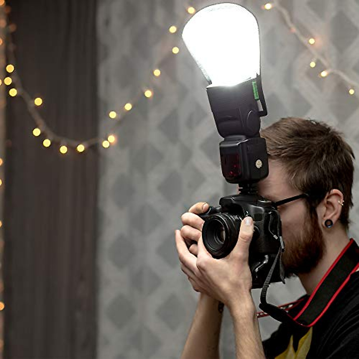 2 Pack Flash Diffuser Reflector Black Edition - 2-Sided White/Silver Bend Bounce Flash Reflector Kit with Elastic Strap for Canon, Nikon, Sony, Fuji and All Speedlight Flashes - by Kachifoto