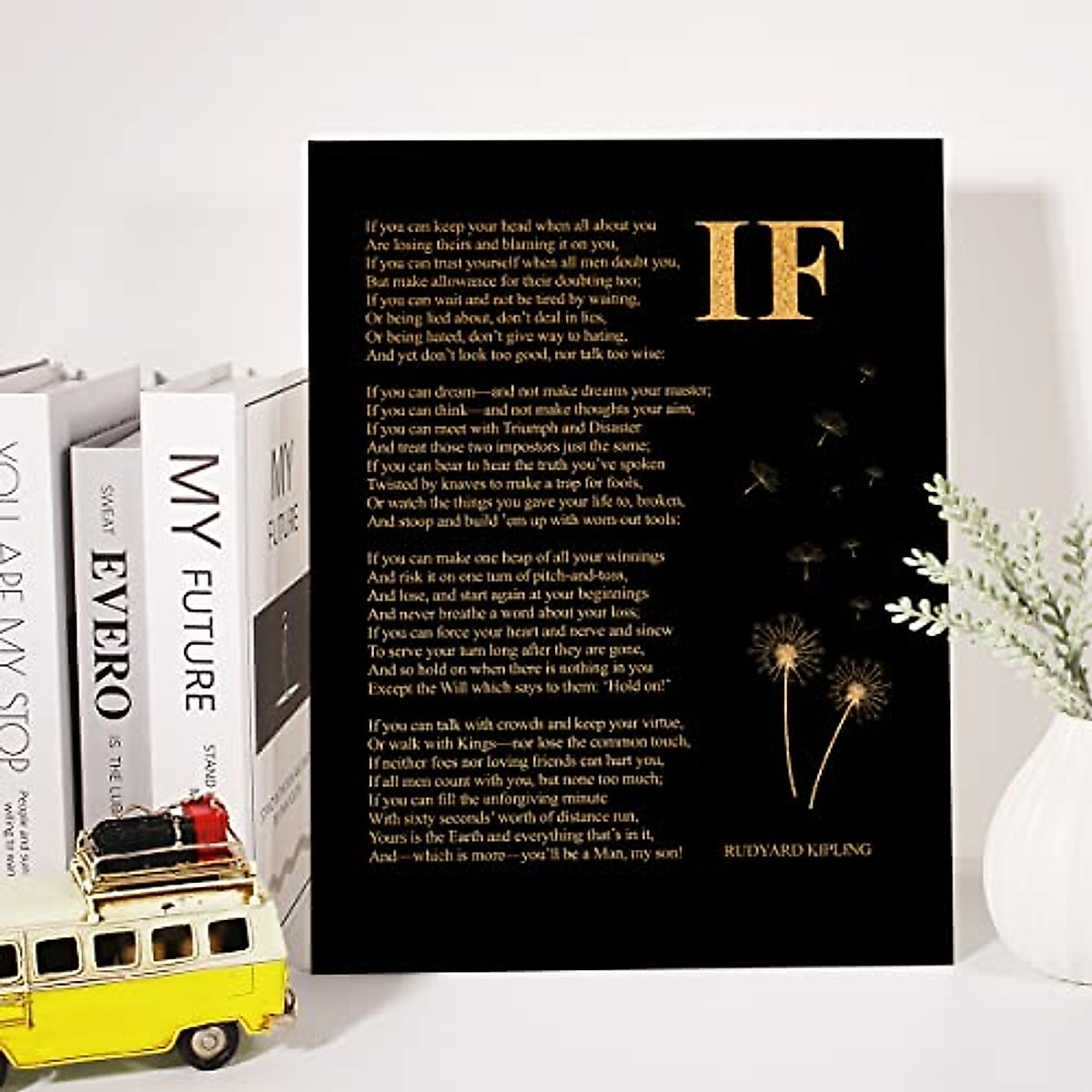 Inspirational Gold Foil Canvas Wall Art Positive IF Poem Quotes Print Framed Canvas Painting Artwork Home Decor Gifts 12x15 Inch