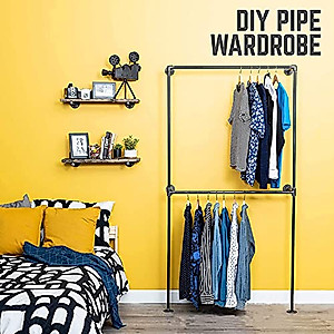 MYOYAY Industrial Pipe Clothes Rack Metal Clothing Garment Rack Wall Mounted Black Iron Garment Bar Multi-Purpose Hanging Rod Clothes Shelves for Closet Storage 47.24 x11.81 x 90.55 inches