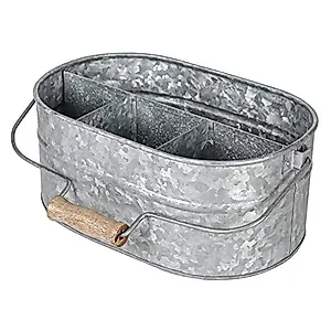 Galvanized Metal Caddy with 4 Compartments, Kitchen Utensil Holder, Metal Caddy, Picnic Caddy, Rustic Farmhouse Galvanized, Multipurpose Storage Bin, Metal Garden Planters- Hammered - Antique Grey